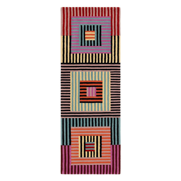Dakota Fields Colorful Geometric Pattern Striped Printed Woven Base Rug | Wayfair